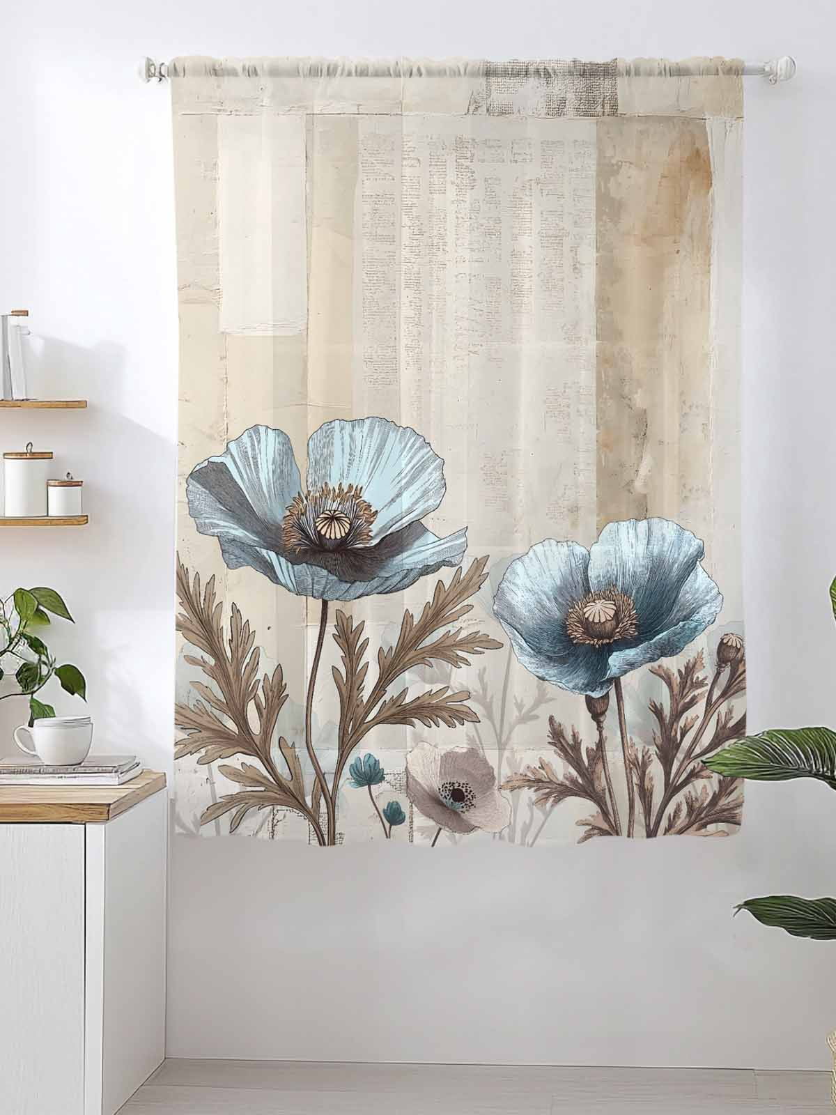Blue Broccoli Sheer Curtains 72 Inch Long 1 Panel Rustic Farmhouse ...