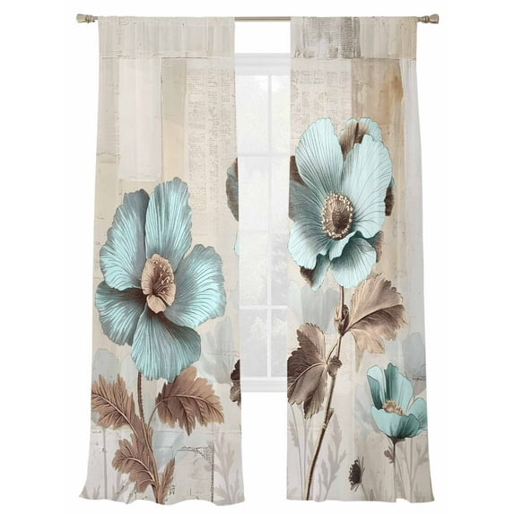 Blue Broccoli Sheer Curtains for Living Room Bedroom, Vintage Flowers ...