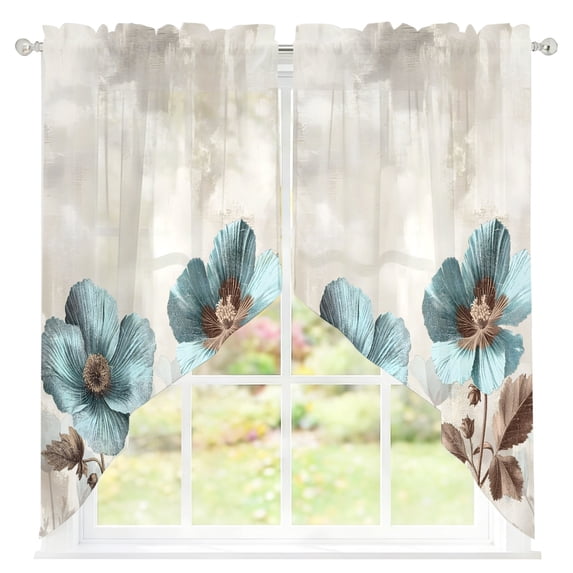 Blue Broccoli Sheer Curtains Swag Valances for Windows Farmhouse Rustic ...