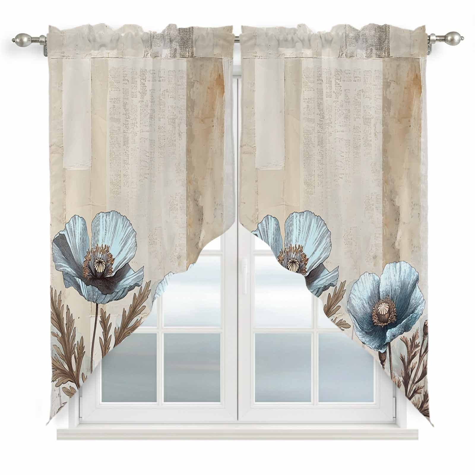 Blue Broccoli Swag Curtain Valance for Window 2 Panels Rustic Farmhouse ...