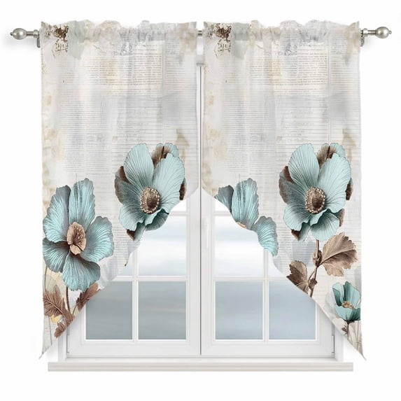 Blue Broccoli Swag Curtain Valance for Window 2 Panels Vintage Flower ...