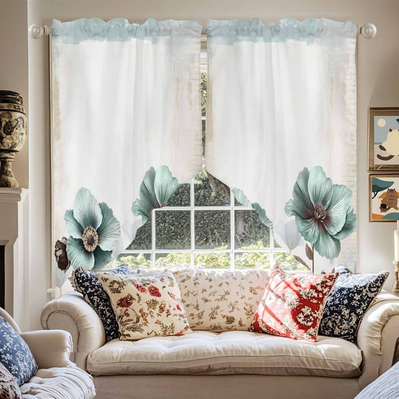 Blue Broccoli Swag Curtain Valance for Windows, Vintage Victorian Style ...