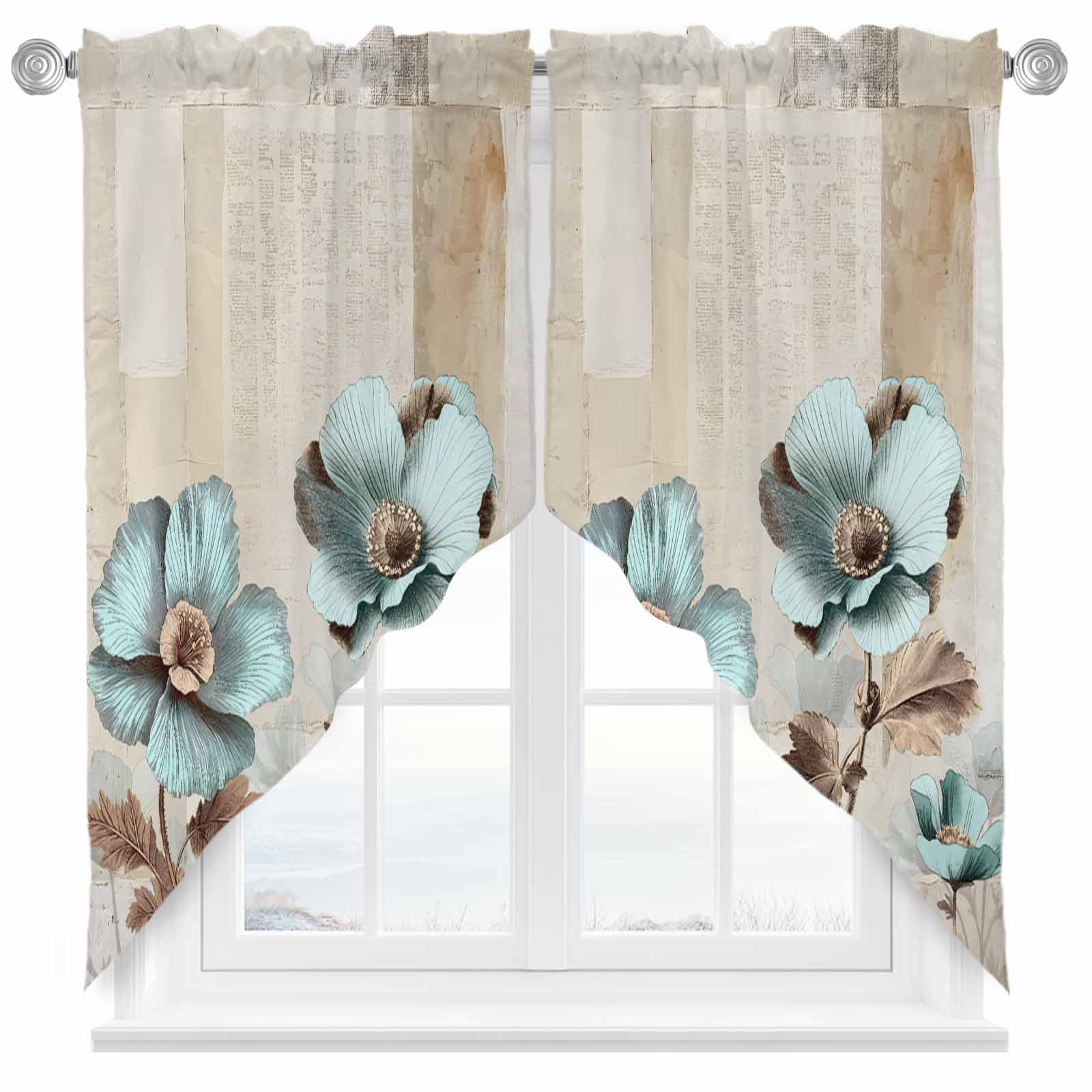 Blue Broccoli Swag Valances for Windows 2 Pack Vintage Flowers ...