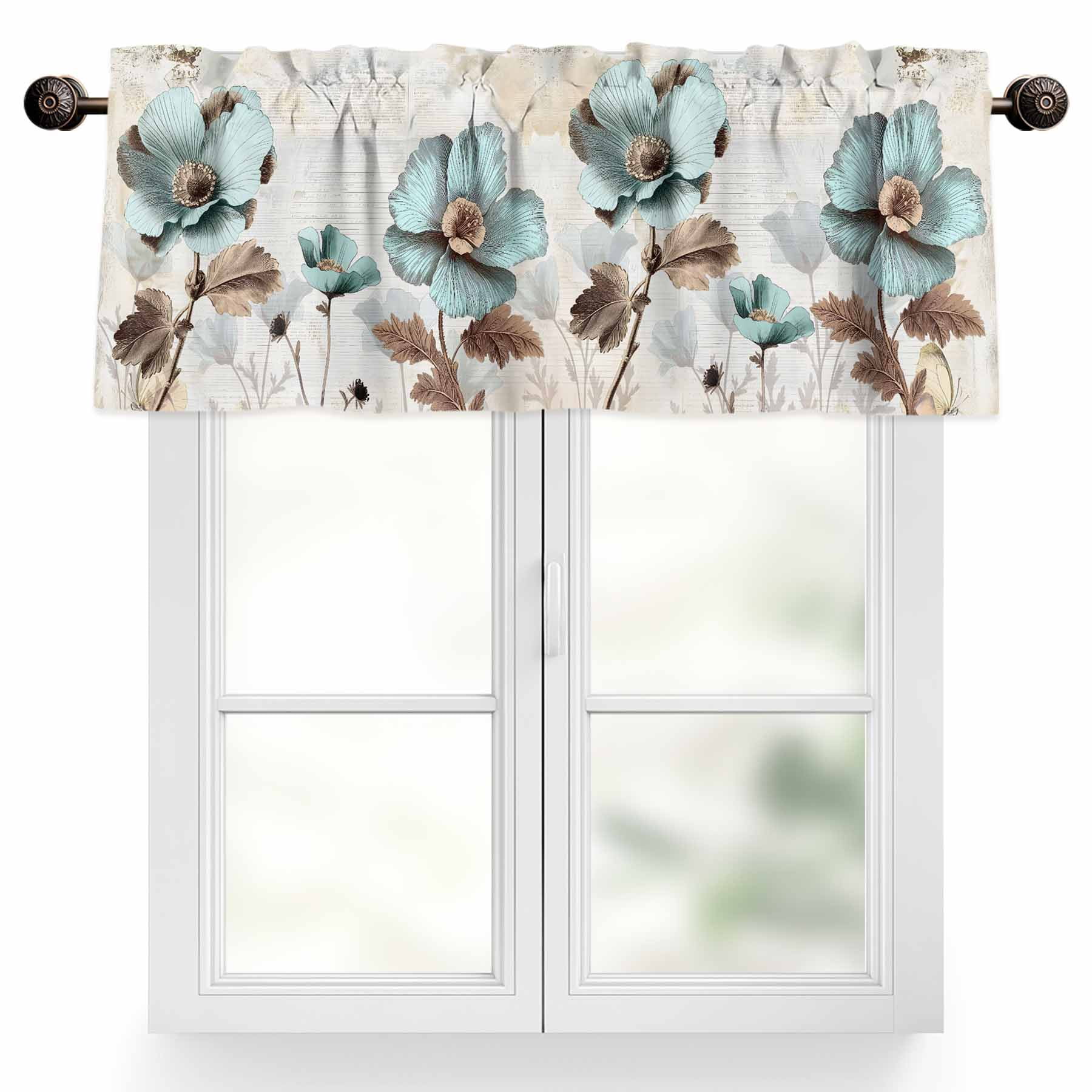 Blue Broccoli Valances for Windows, 42 x 12in, Vintage Flower Victorian ...