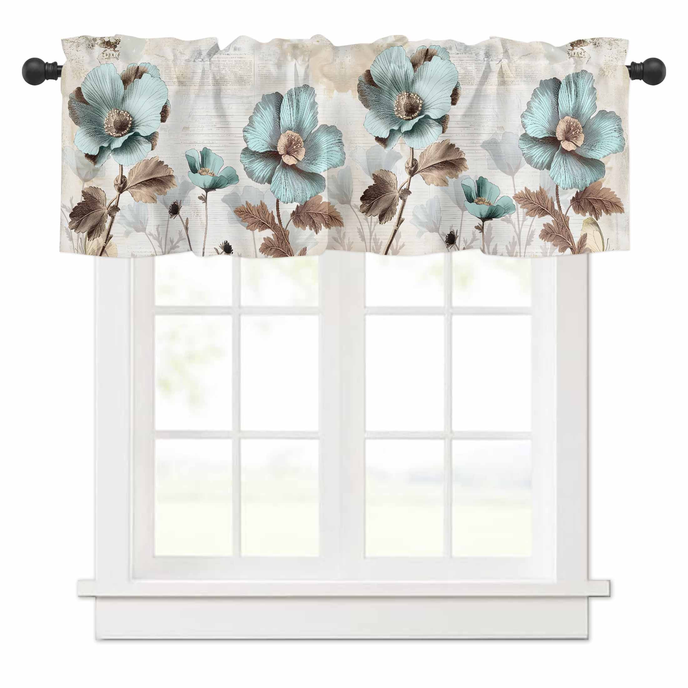 Blue Broccoli Valances for Windows Vintage Flower Victorian Style Rod ...