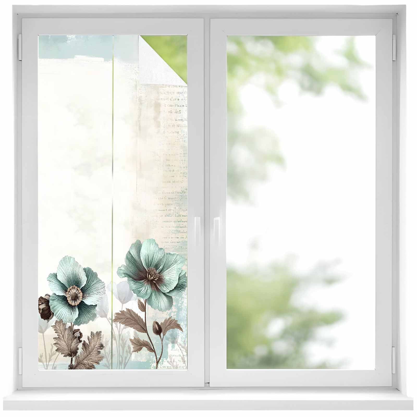 Blue Broccoli Window Privacy Film Vintage Victorian Style Flowers ...