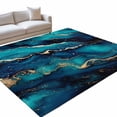 Blue Bronzing Marble Area Rugs 4x6ft Fluid Modern Abstract Art Washable ...