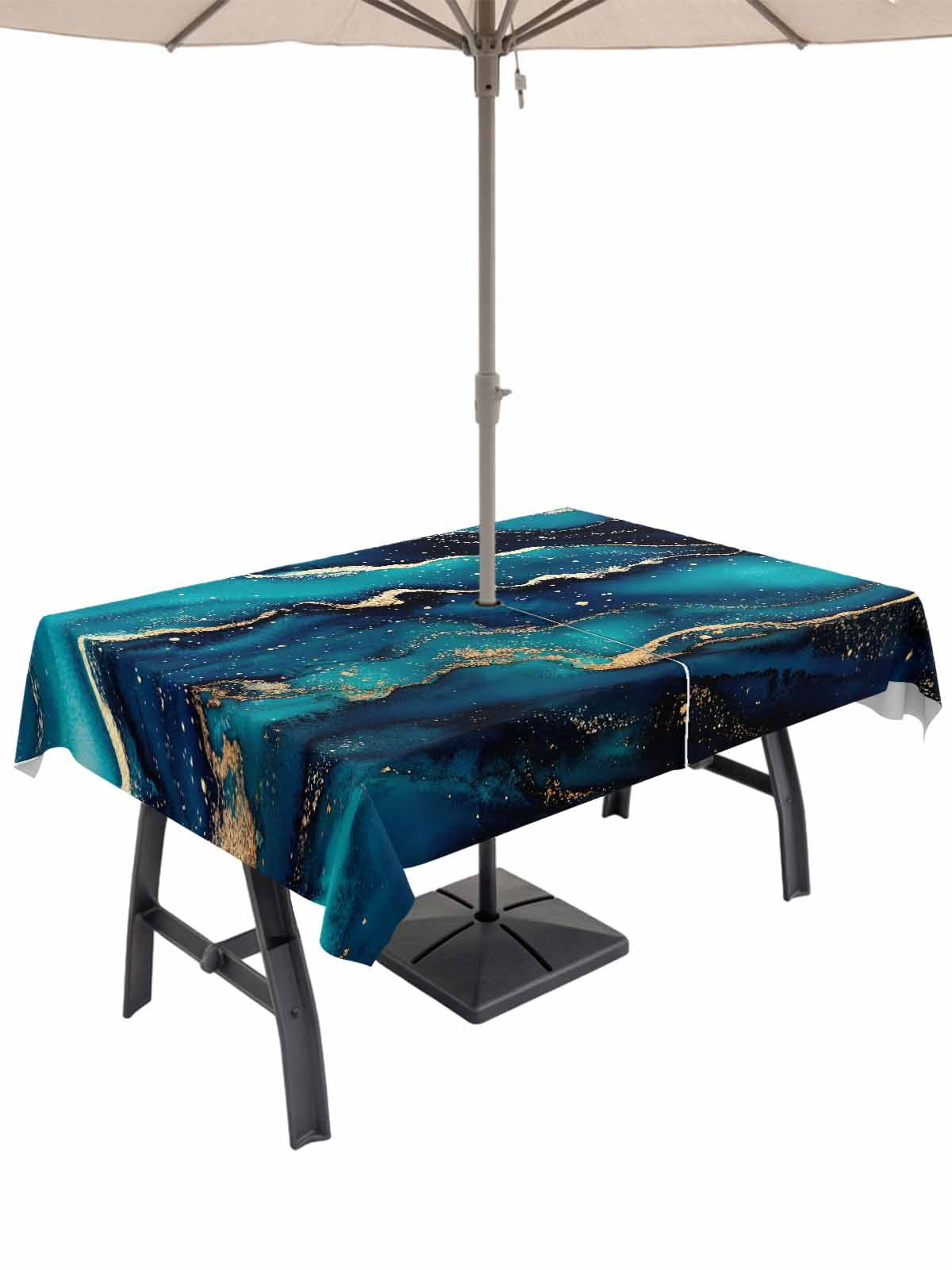 Blue Bronzing Marble Rectangle Outdoor Tablecloth with Umbrella Hole ...