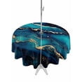 Blue Bronzing Marble Round Outdoor Tablecloth with Umbrella Hole Fluid ...