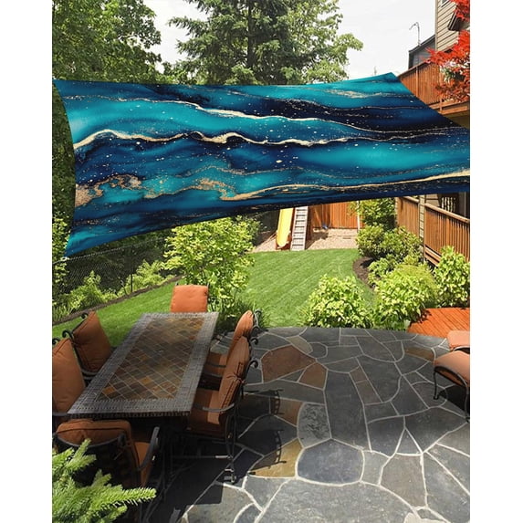 Blue Bronzing Marble Sun Shade Sail 14'X18' Fluid Modern Abstract Art ...