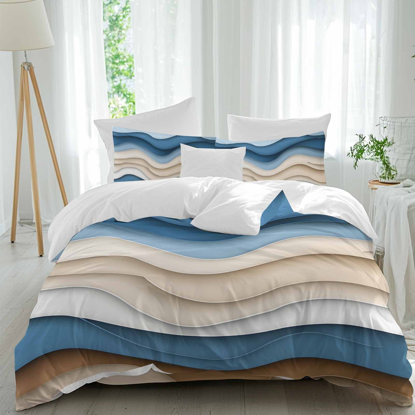 Blue Brown 4 Piece Duvet Cover Set Full Size Gradient Water Ripple ...