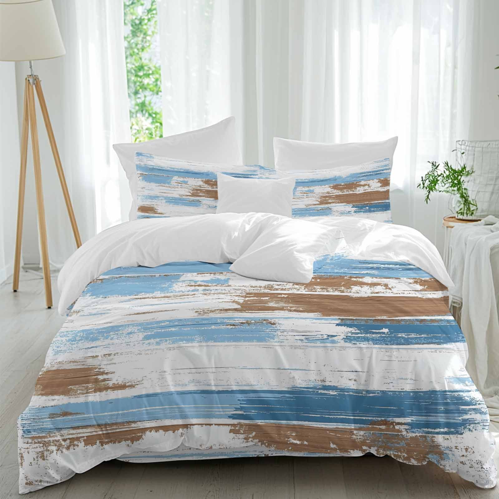 Blue Brown 4 Piece Duvet Cover Set Full Size Wood Grain Mottled Oil ...