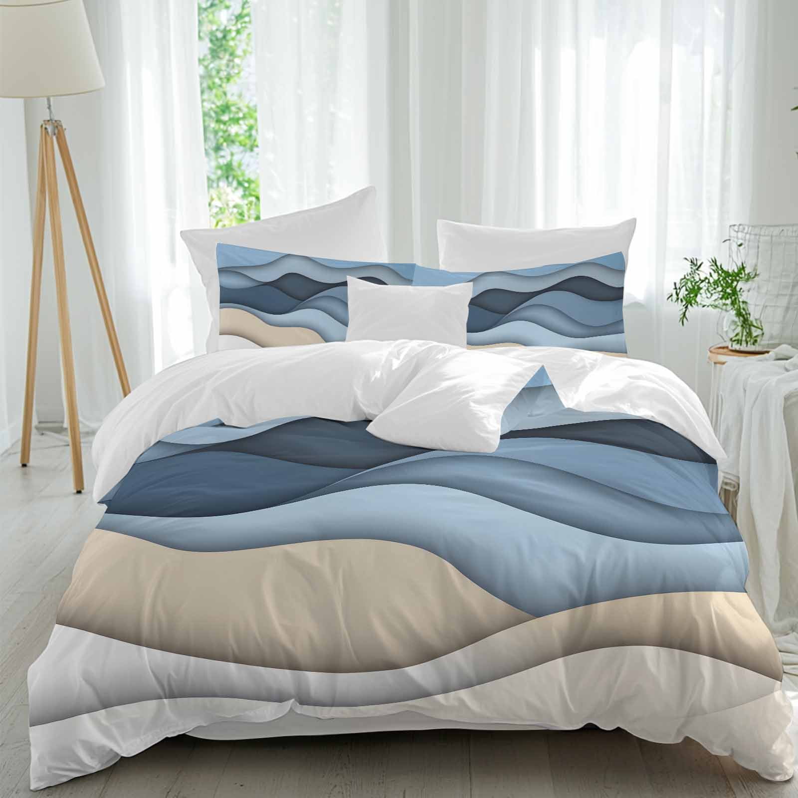 Blue Brown 4 Piece Duvet Cover Set Queen Size Water Ripple Abstract ...