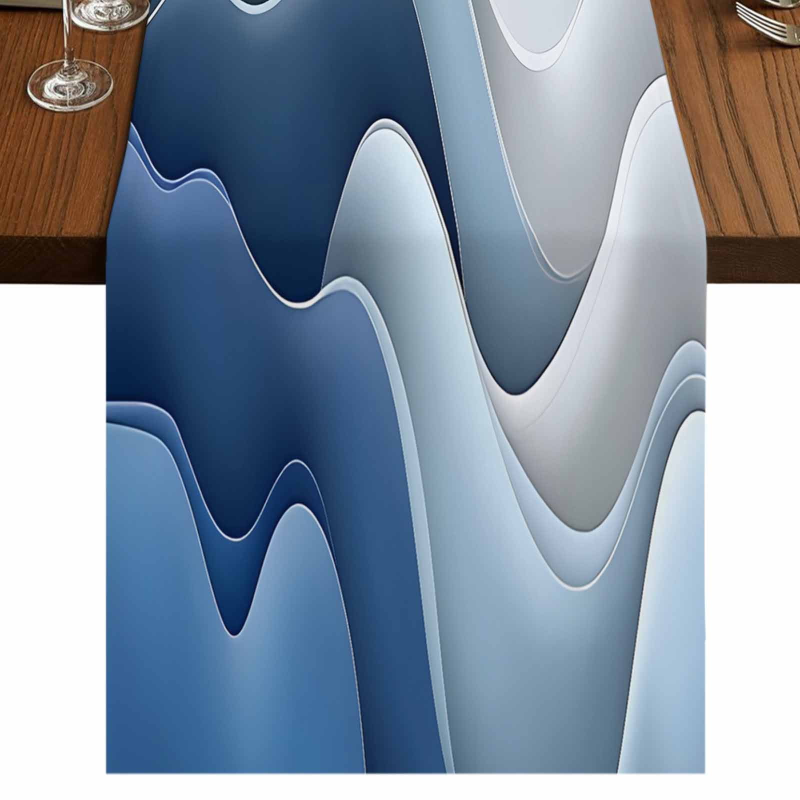 Blue Brown 70 Inch Table Runner, Aesthetics Moire Ombre Abstract ...