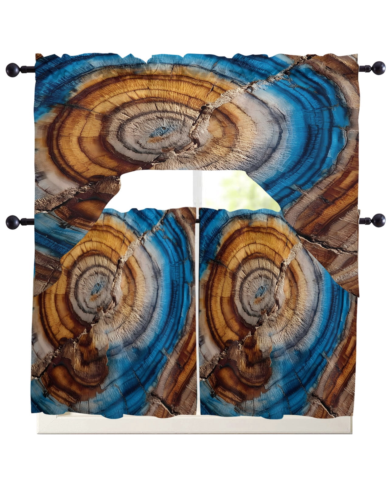Blue Brown* Abstract Modern Contemporary Stained Wood Kitchen Curtains ...