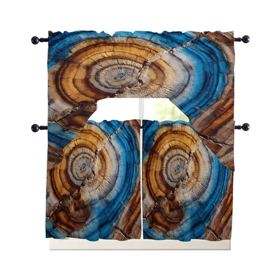 Blue Brown* Abstract Modern Contemporary Stained Wood Kitchen Curtains ...