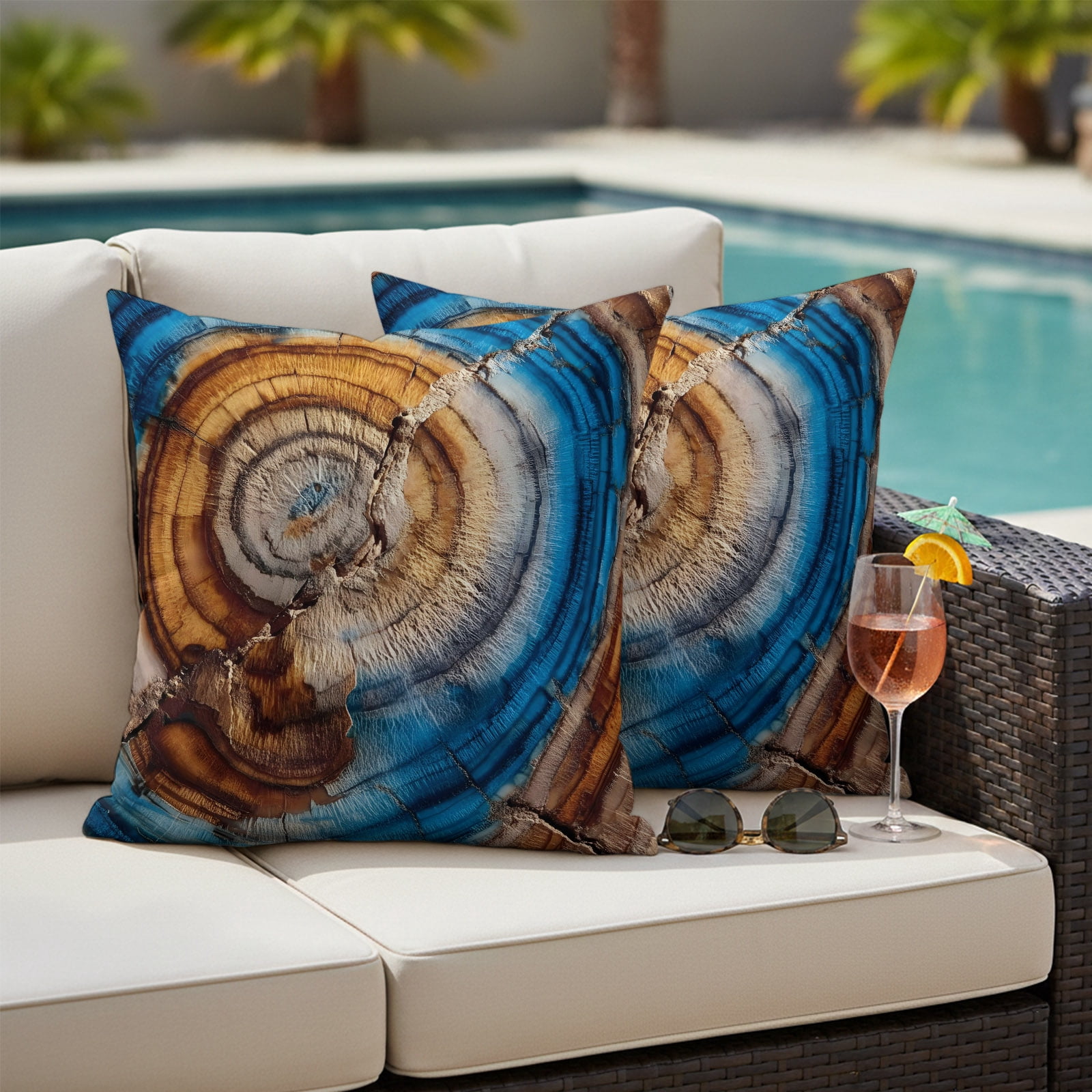 Blue Brown* Abstract Modern Contemporary Stained Wood Outdoor Pillow ...