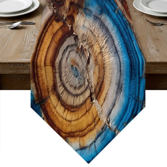 Blue Brown* Abstract Modern Contemporary Stained Wood Table Runner ...