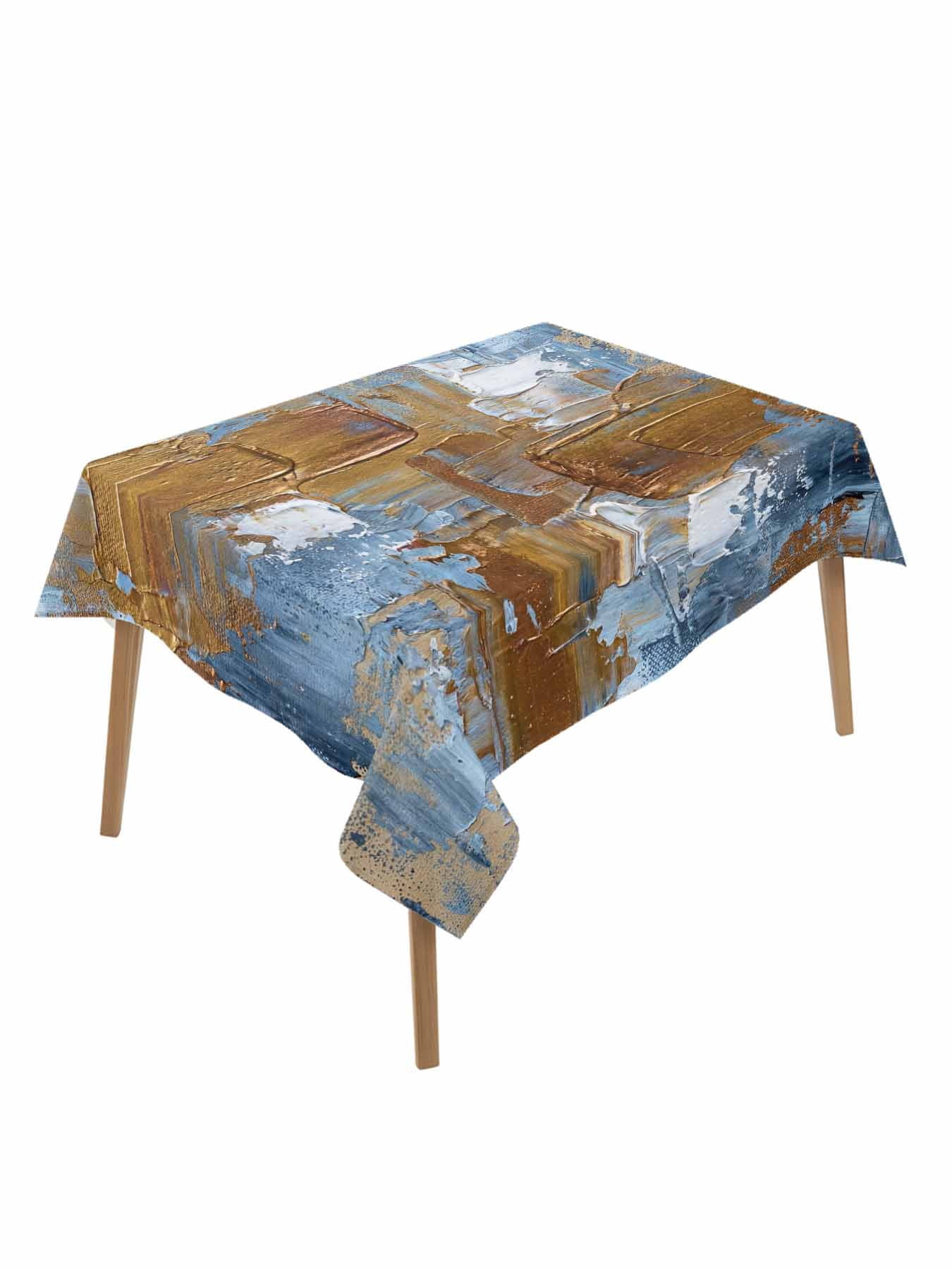 Blue Brown Abstract Rectangle Tablecloth, Gradient Vintage Oil Painting ...
