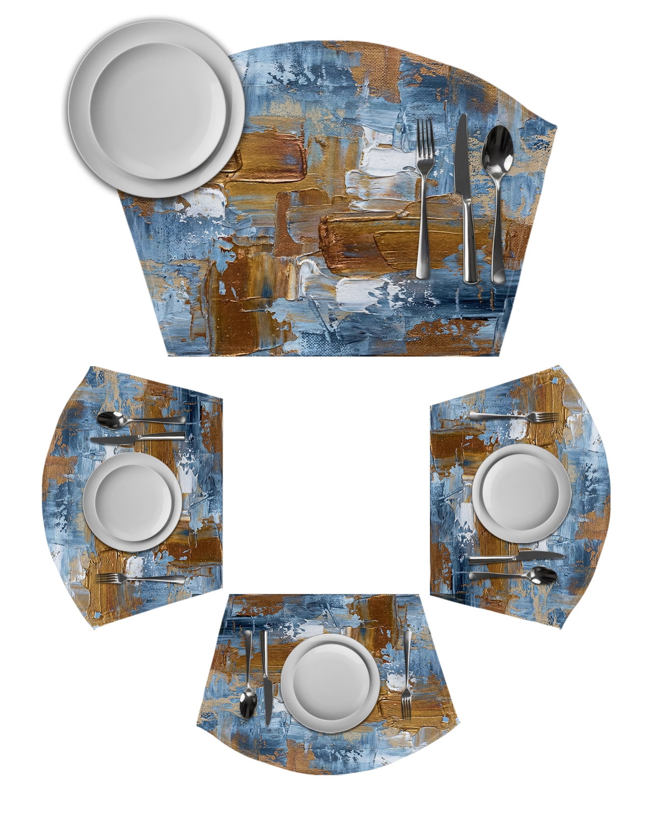 Blue Brown Abstract Round Table Placemats Set of 4 Wedge Placemats ...