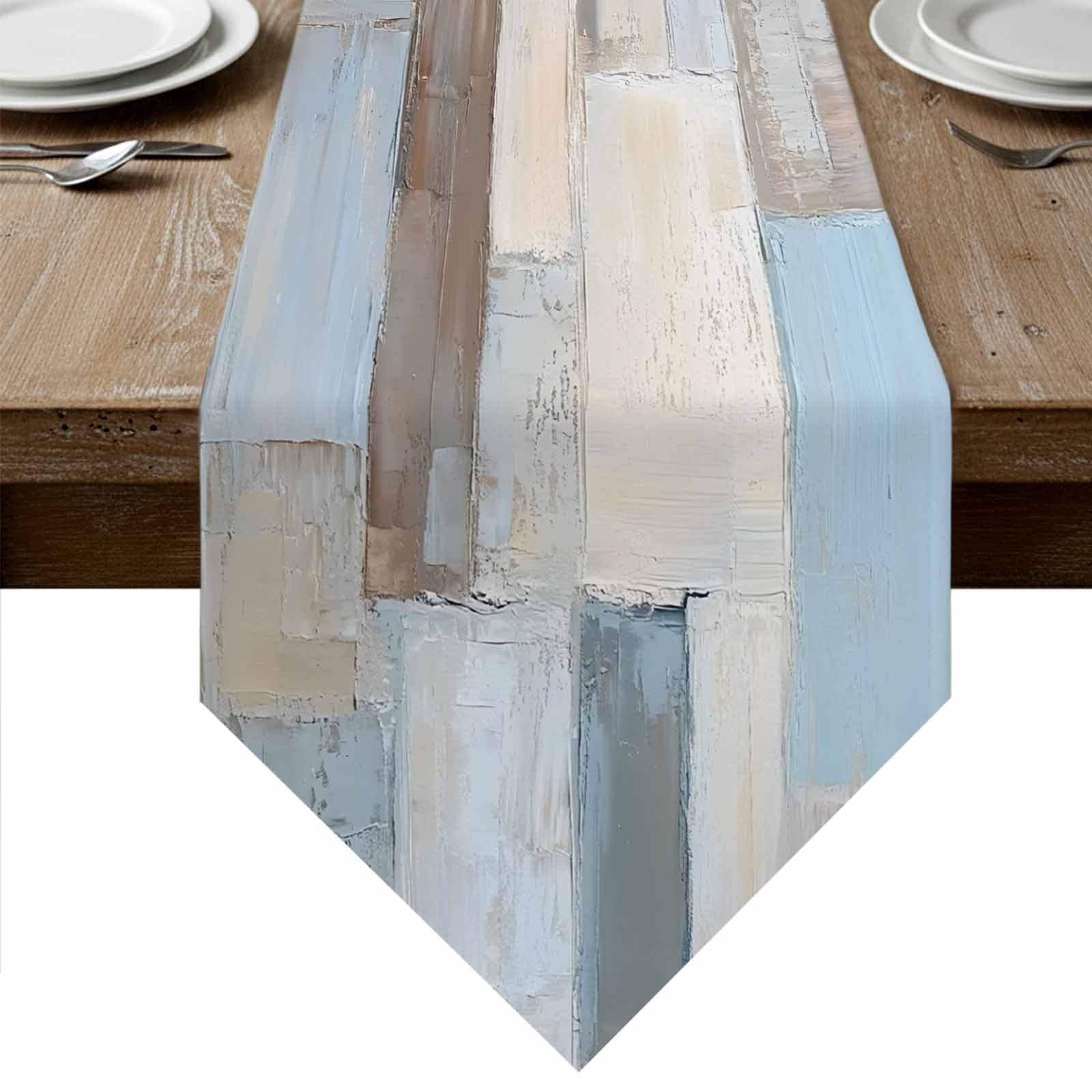 Blue Brown Abstract Table Runner Linen Burlap Table Runner 72 Inches ...