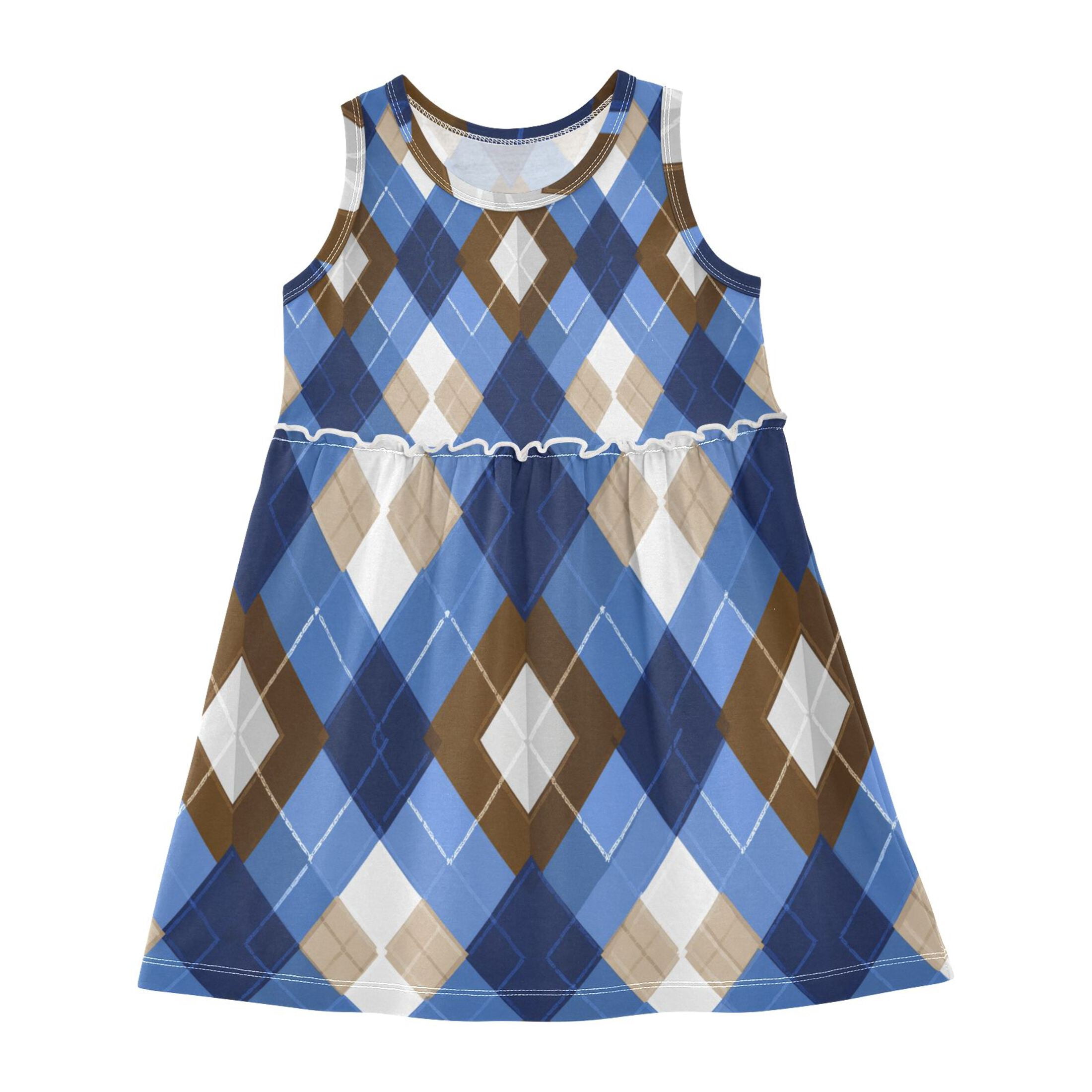 Blue Brown Argyle Style Pattern Plaids Sleeveless Dress A-Line One ...