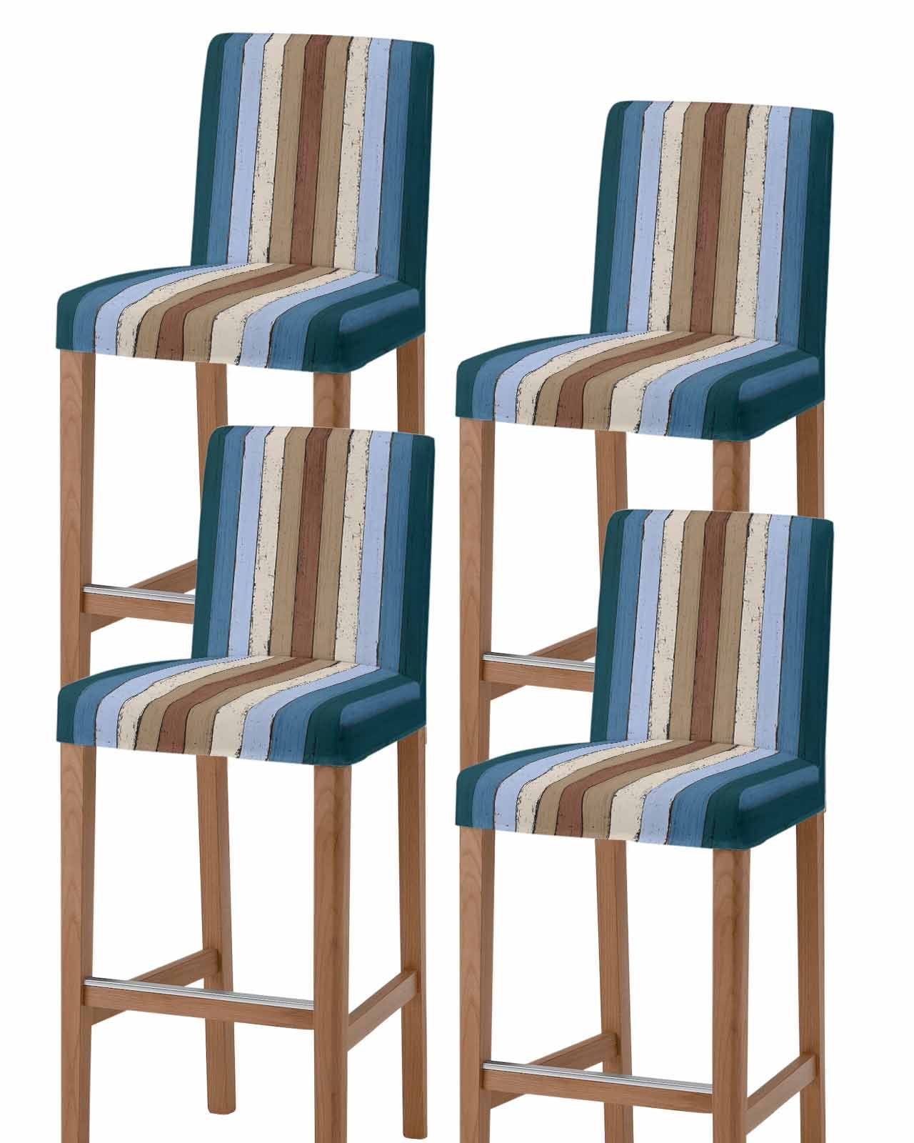 Blue Brown Bar Stool Covers Set of 4, Farmhouse Wood Grain Vintage ...