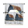 Blue Brown Barn Kitchen Curtains Set for Windows 3 Piece Cafe Curtains ...