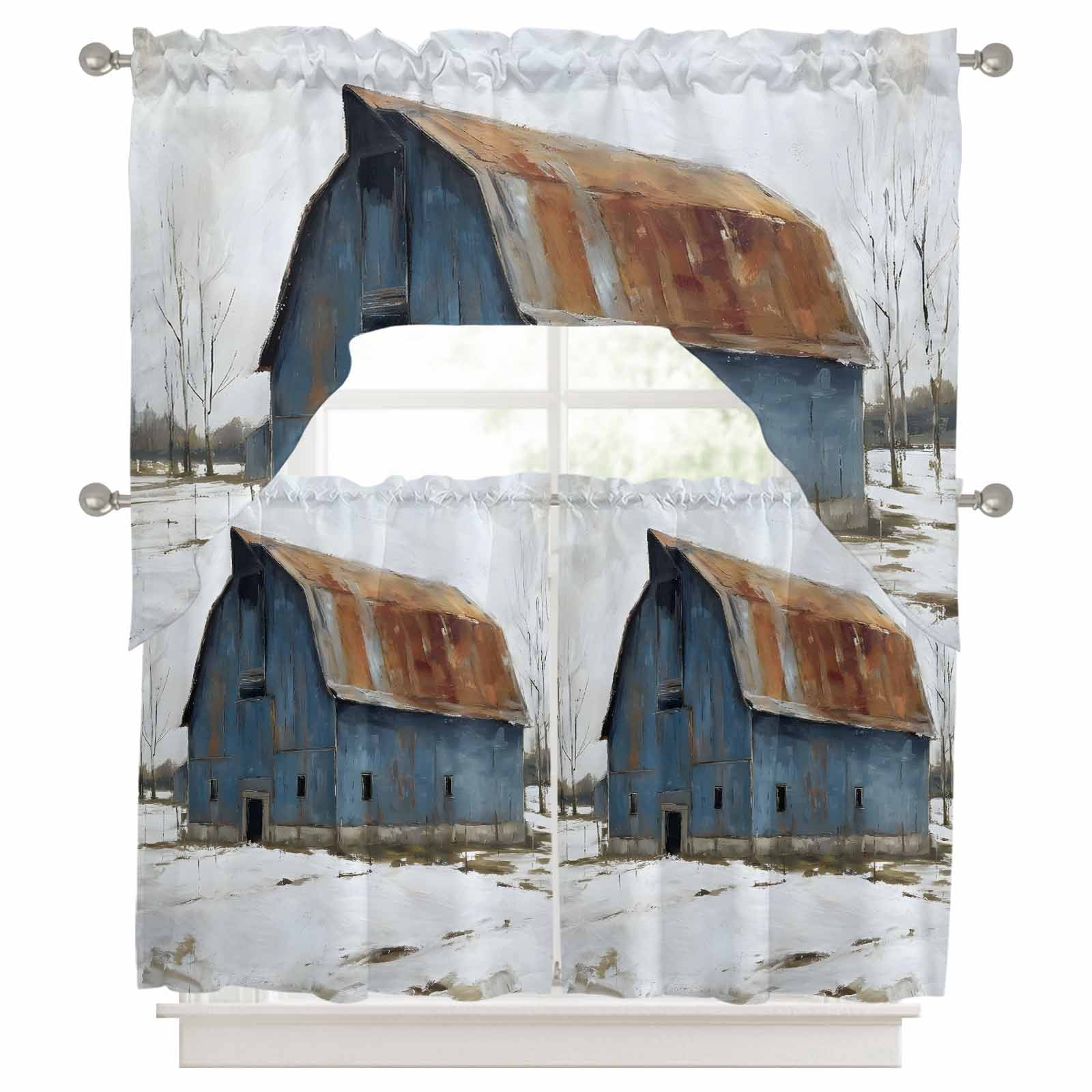 Blue Brown Barn Kitchen Curtains Swag Valance and Tier Curtains Set 36 ...