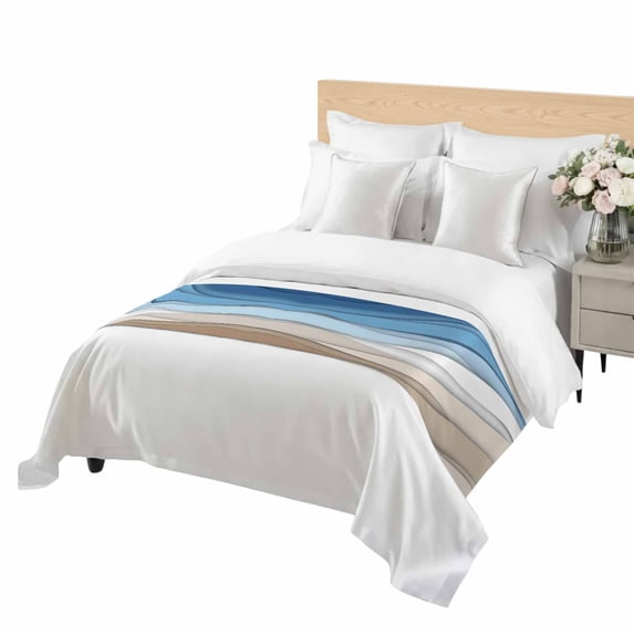 Blue Brown Bed Runner Cal King Size Gradient Abstract Wave Geometric ...