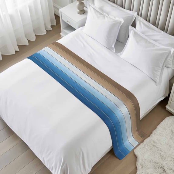 Blue Brown Bed Runner Scarf Full Queen Size, Gradient Wood Grain ...