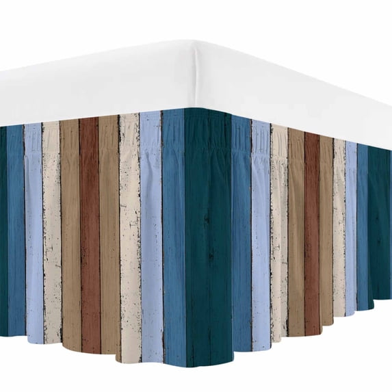 Blue Brown Bed Skirt Cal King Size,Farmhouse Wood Grain Vintage ...