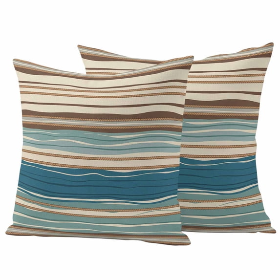 Blue Brown Beige Outdoor Pillow Covers 16"x16" Set of 2,Waterproof ...