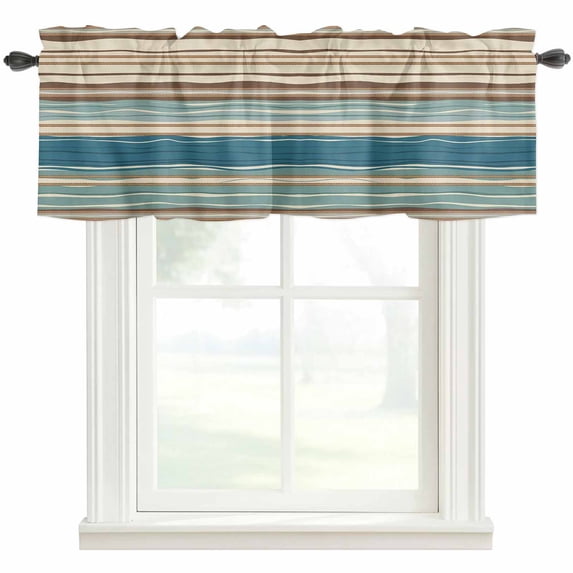 Blue Brown Beige Rod Pocket Curtain Valance, Boho Farmhouse Country ...
