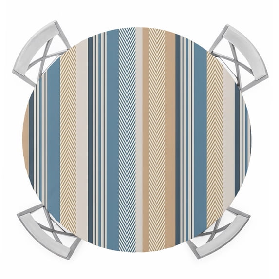Blue Brown Beige Round Tablecloth for 55-60 Inch Tables,Fitted Table ...