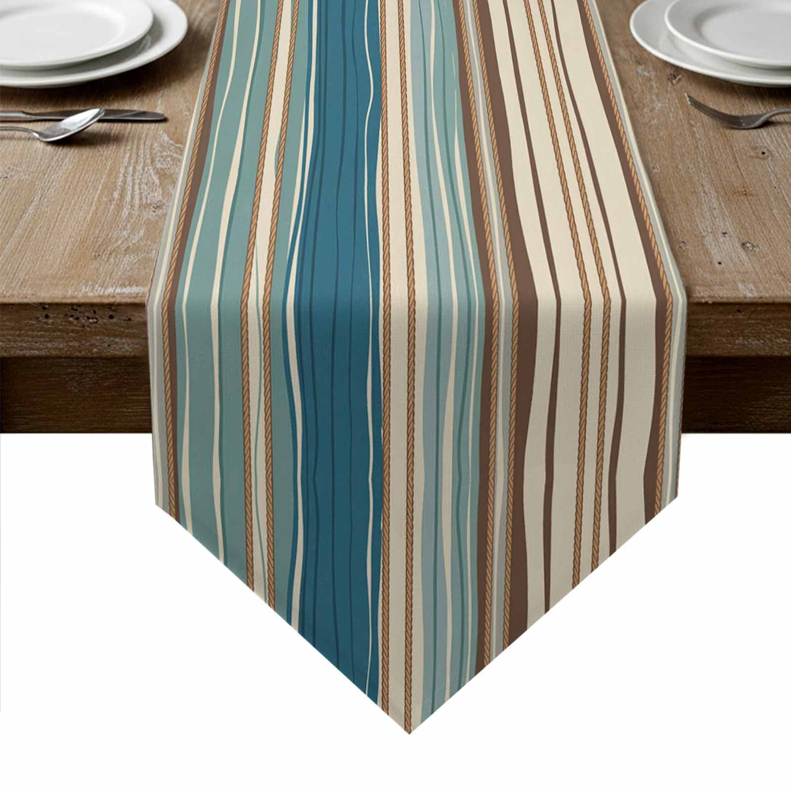 Blue Brown Beige Table Runner Linen Burlap Table Runner 72 Inches Long ...