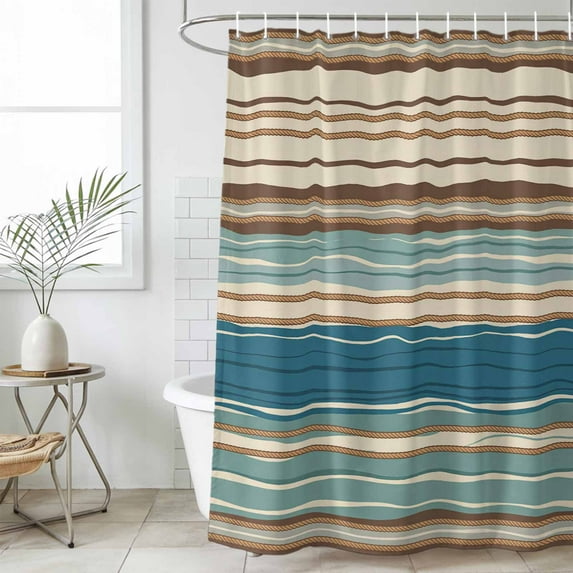 Blue Brown Beige Waterproof Fabric Shower Curtain,Boho Farmhouse ...