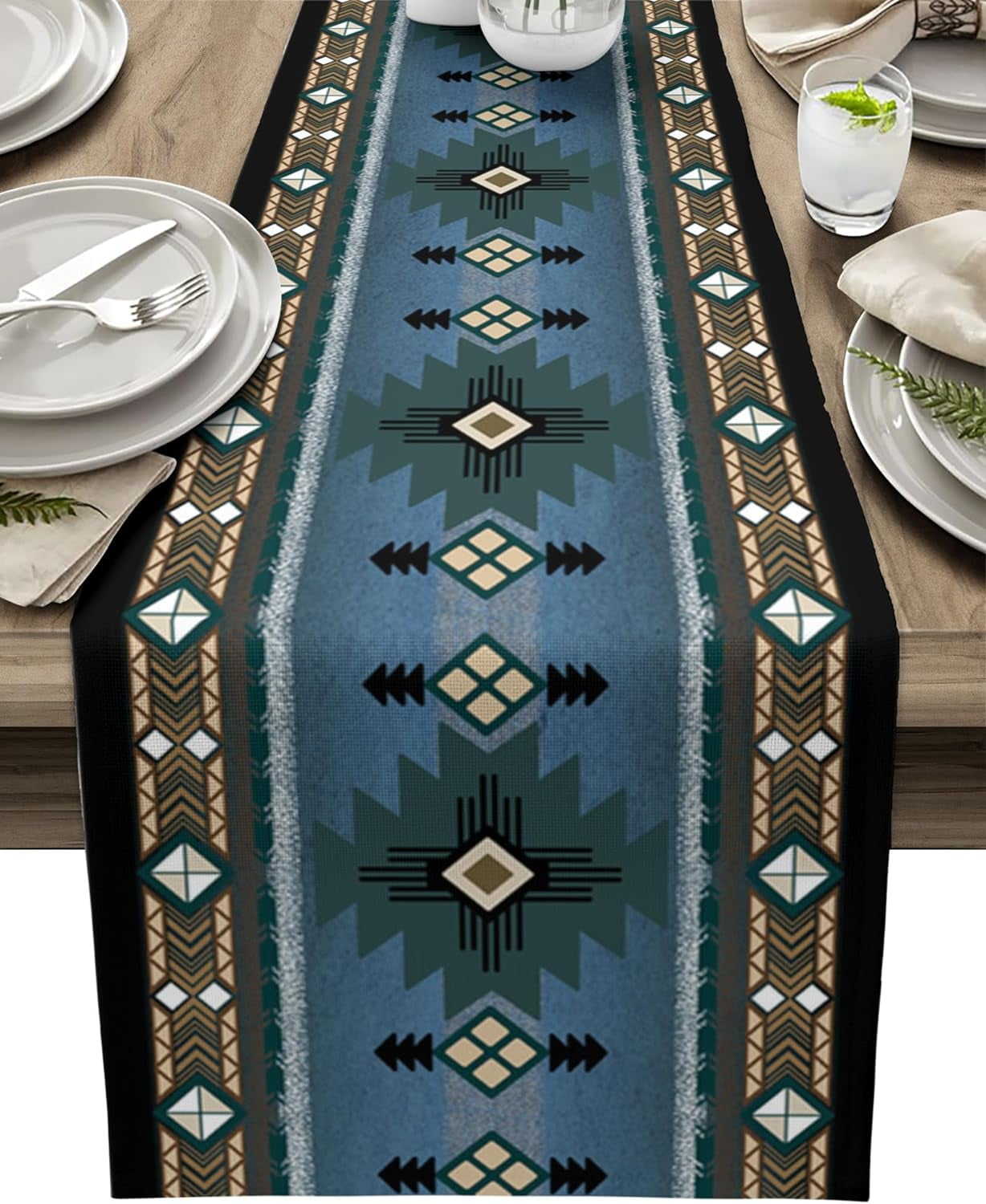 Blue Brown Black Totem in The Southwest Linen Table Runners Dresser ...
