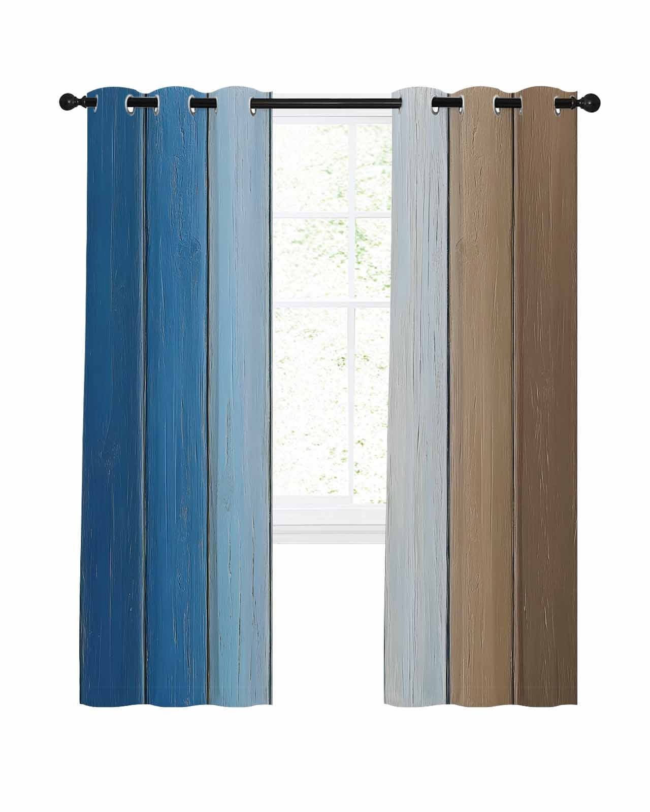 Blue Brown Blackout Curtains, Light Blocking Print Window Curtains ...