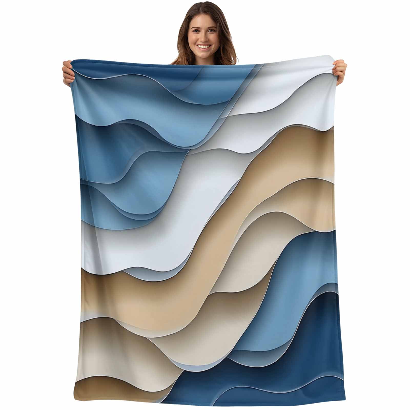 Blue Brown Blanket Soft Cozy Warm Throw Blanket for Couch, Plush Fuzzy ...