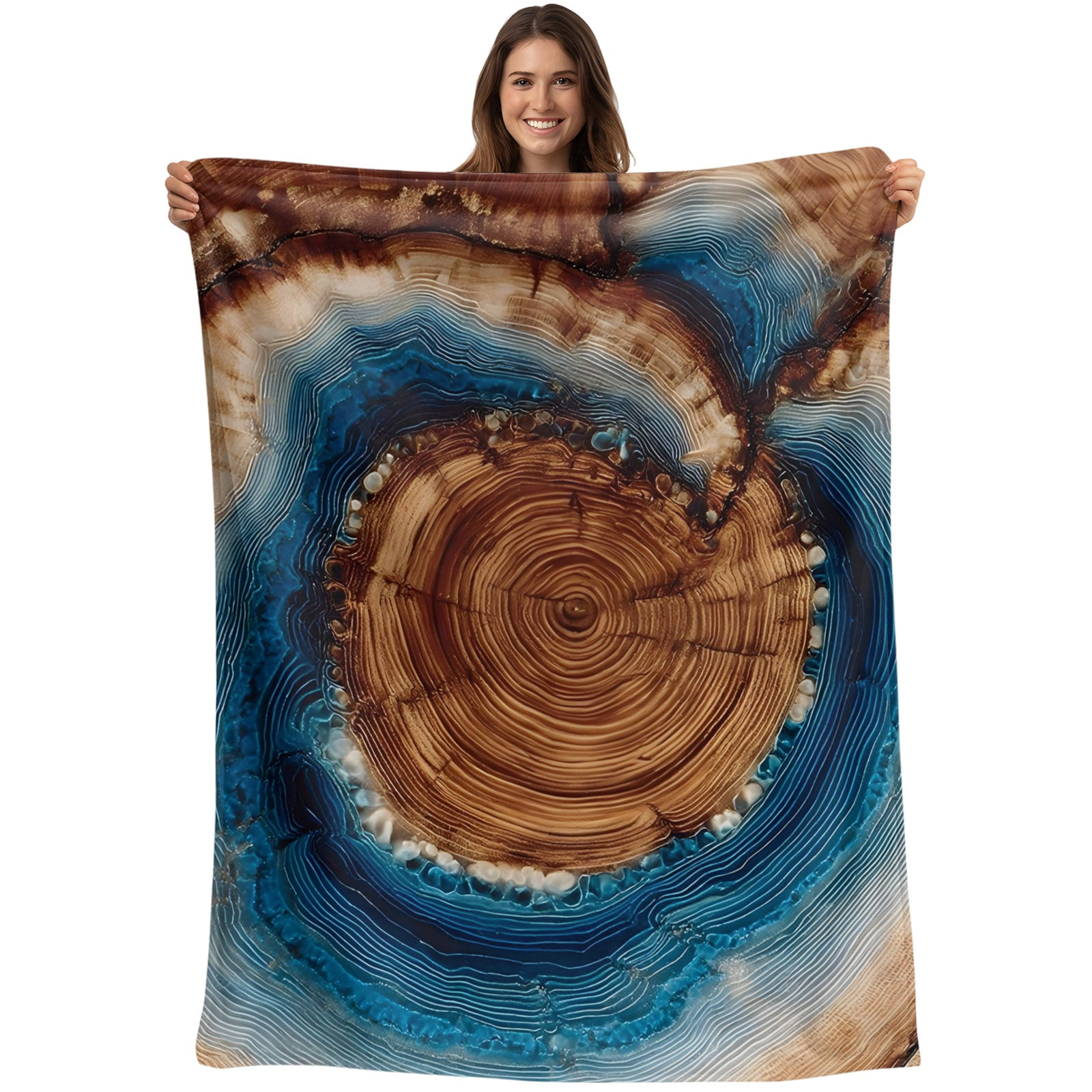 Blue Brown Blanket Soft Cozy Warm Twin Blanket for Bed, Plush Fuzzy ...