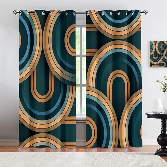 Blue Brown Bohemian Lines Curtains For Bedroom, Abstract Medieval Art ...