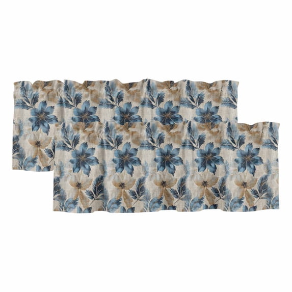 Blue Brown Botanical Curtain Valances for Windows, Kitchen Valance ...