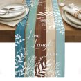 Blue Brown Botanical Table Runner Farmhouse Wooden Leaves Tablerunners ...