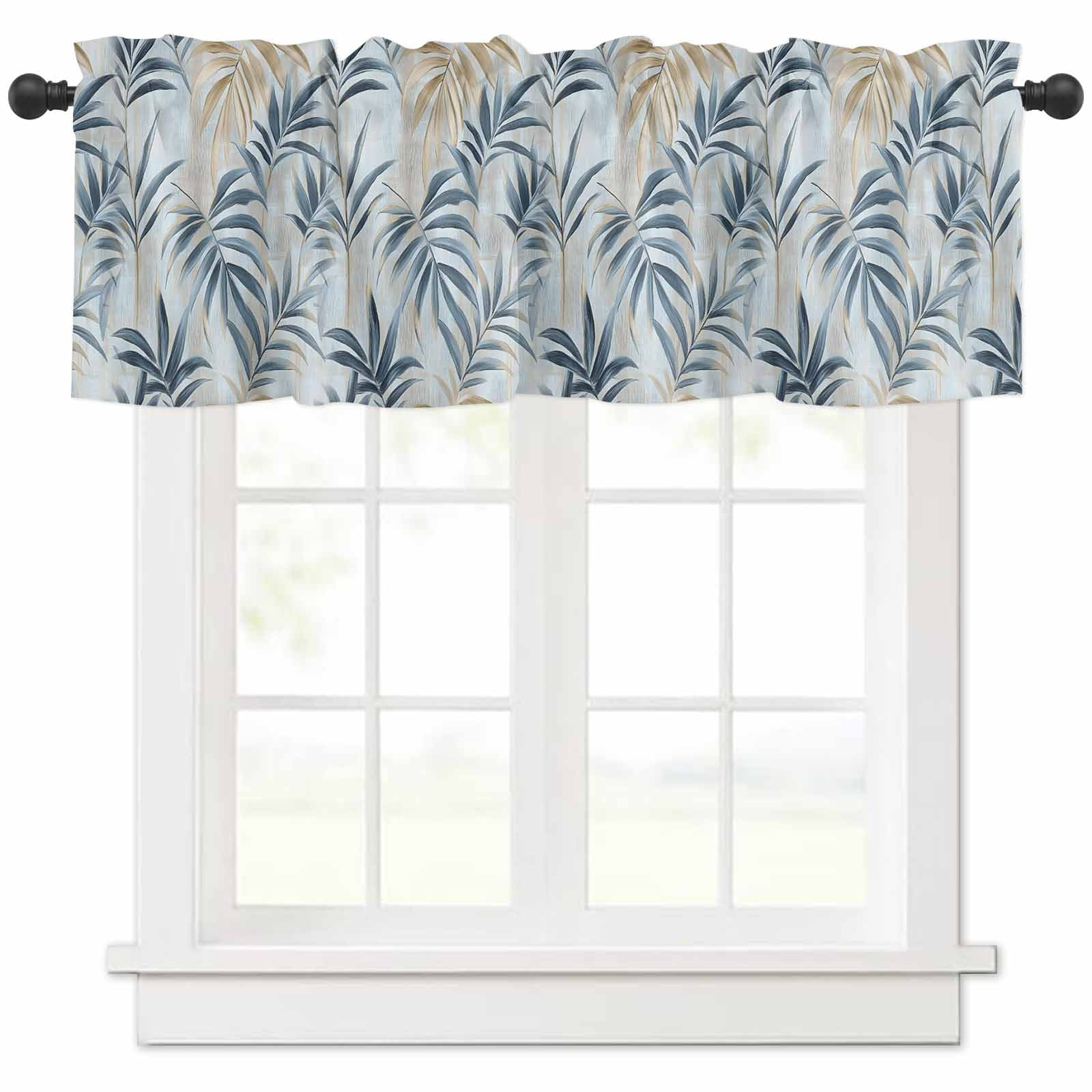 Blue Brown Botanical Valances for Windows Farmhouse Kitchen Curtains ...