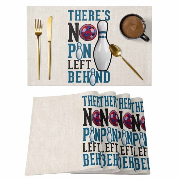 Blue Brown Bowling Placemats Set of 8 Modern Minimalist Funny Words ...