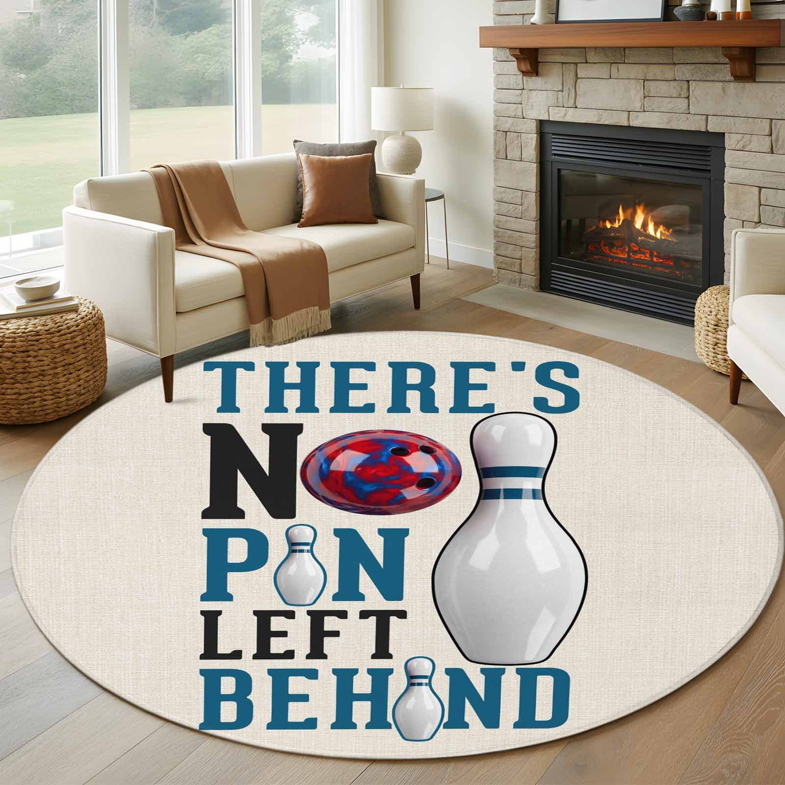 Blue Brown Bowling Round Area Rug 8Ft Washable Large Circle Rugs for ...