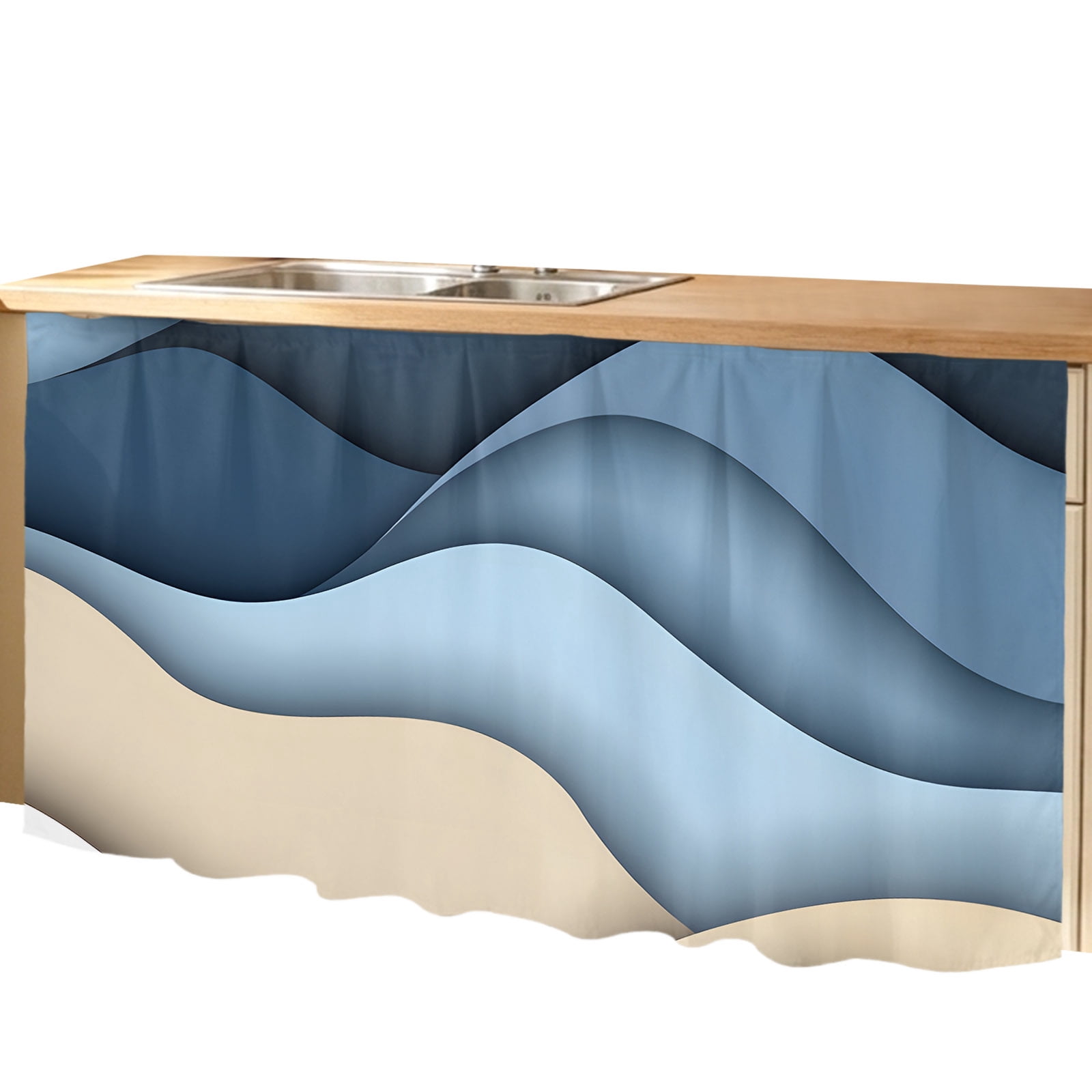 Blue Brown Cabinet Curtains Water Ripple Abstract Ombre Wave Stripe ...