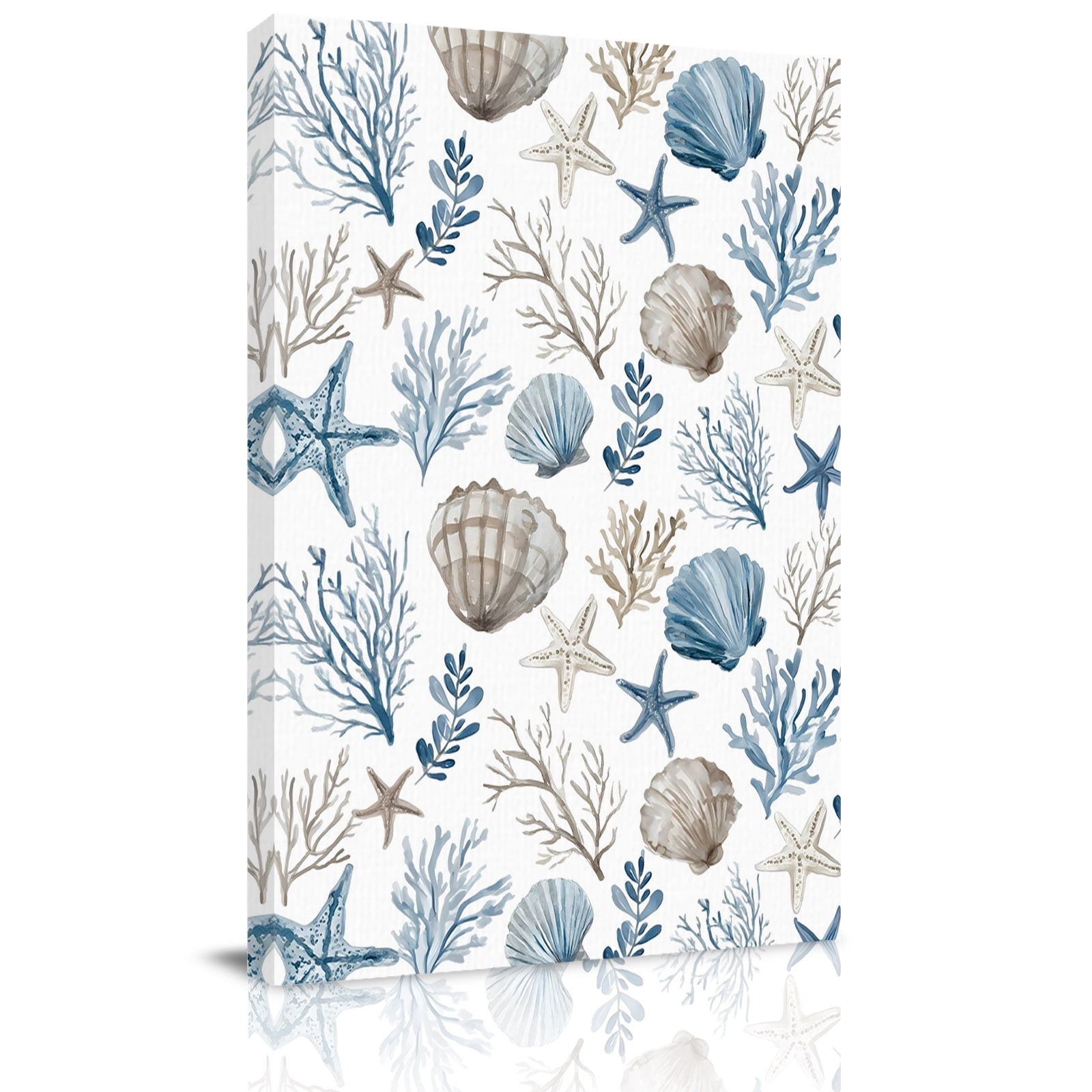 Blue Brown Coastal Canvas Wall Art for Living Room, Beach Coral ...