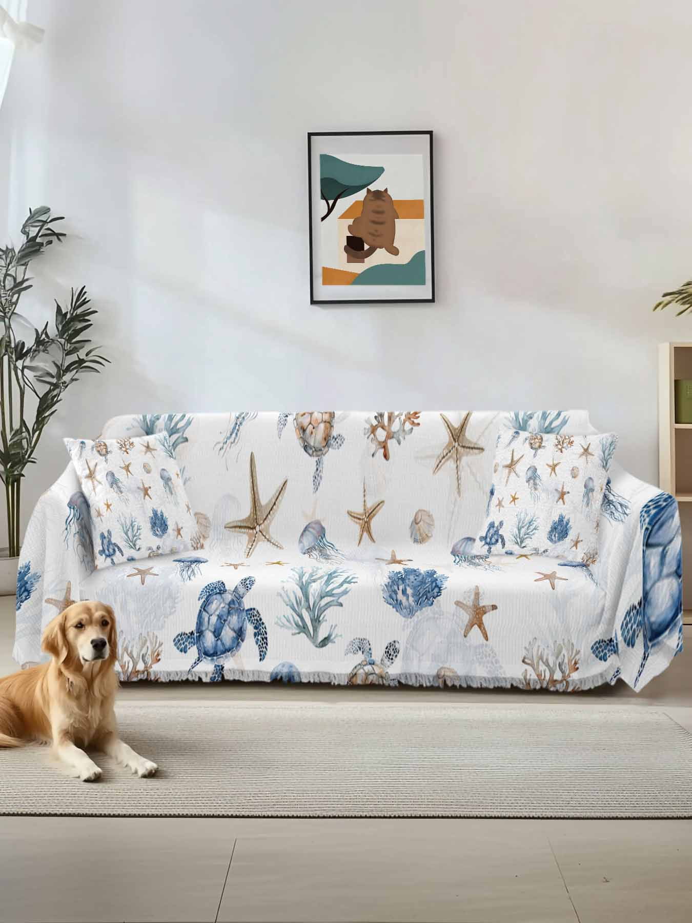 Blue Brown Coastal Couch Cover Sofa Covers 3 Cushion Sectional Couch ...